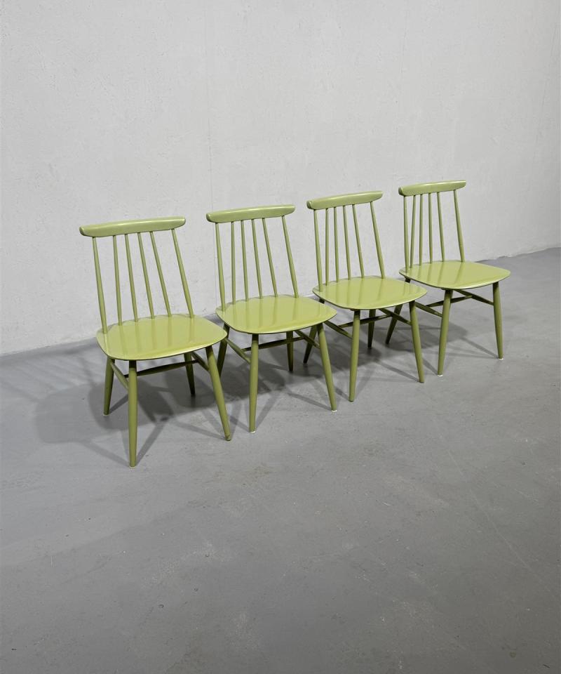 Asko Sara vintage pinnatuolit 60-luku (4 kpl) vihreä - 💰 Tavara Rahaksi